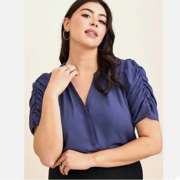 torrid | Tops | Torrid Blouse With Ruched Sleeves Size 416 | Poshmark